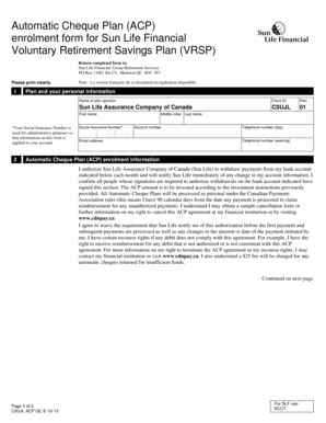 Fillable Online Automatic Cheque Plan ACP enrolment form for Sun Life ...