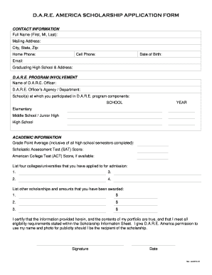 Fillable Online dare Download the b2016b Scholarship bApplicationb amp ...