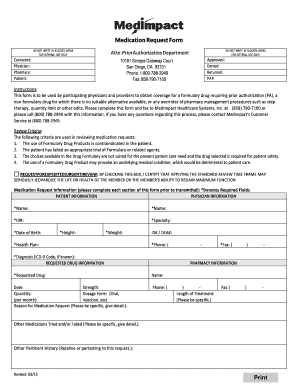 Fillable Online Medication Request Form - MedImpact Fax Email Print ...