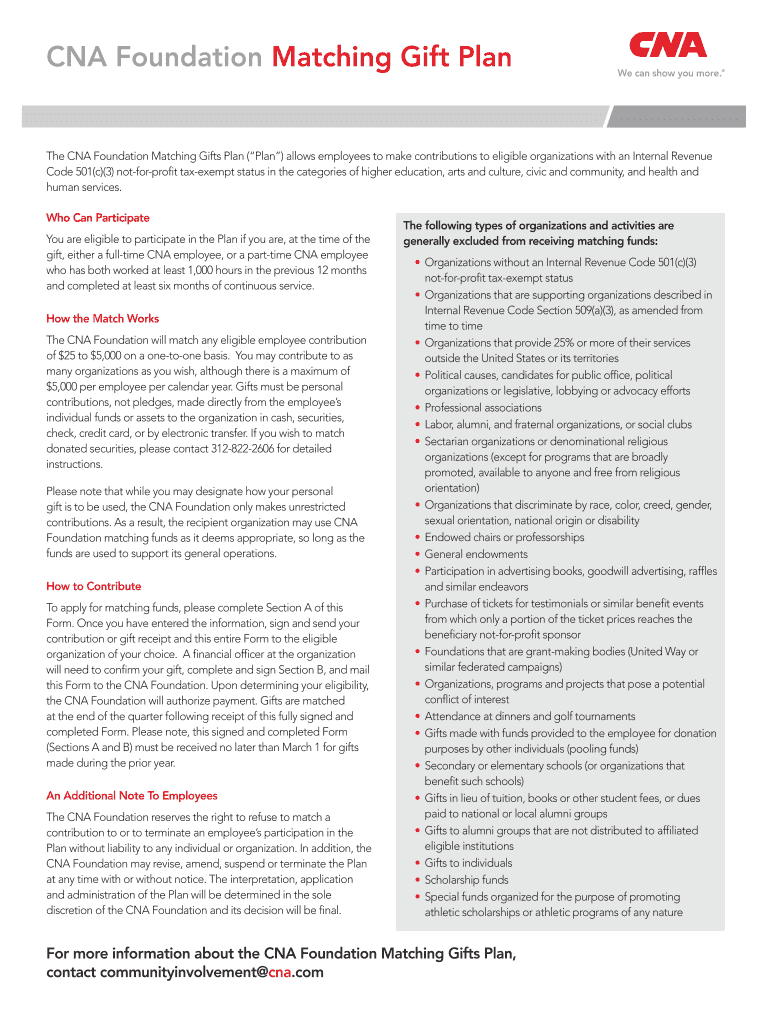 Fillable Online CNA Foundation Matching Gift Plan Fax Email Print ...