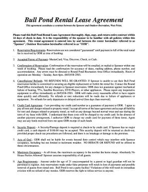 Fillable Online Bull Pond Rental Lease Agreement - westpointmwrcom Fax ...