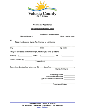 Fillable Online volusia Community Assistance Residency Verification Form - volusia Fax Email ...