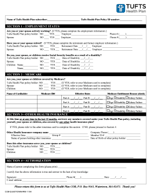 Fillable Online SECTION 1 EMPLOYMENT STATUS - Tufts Health Plan Fax ...