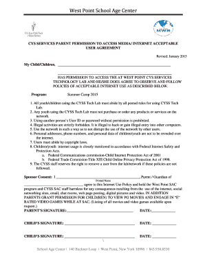 Fillable Online CYS SERVICES PARENT PERMISSION TO ACCESS MEDIA INTERNET ...
