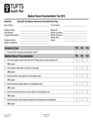 Fillable Online Medical Record Documentation Tool 2015 - Tufts Health ...