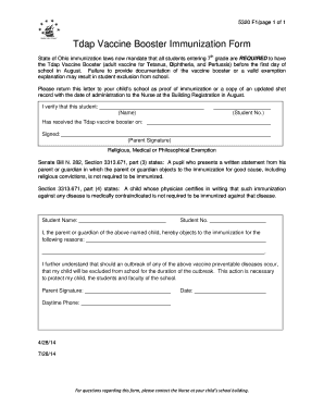Fillable Online Tdap Vaccine Booster Immunization Form Fax Email Print ...