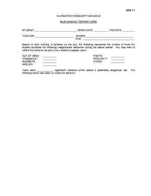 Fillable Online BUS CONDUCT REPORT CARD Fax Email Print - pdfFiller