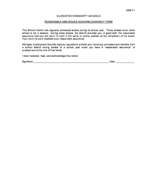 Fillable Online REASONABLE ASSURANCE ACKNOWLEDGEMENT FORM Fax Email ...