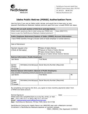 Fillable Online Idaho Public Retiree PERSI Authorization Form Fax Email ...