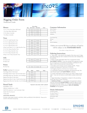 Fillable Online Rigging Order Form - franchiseshowinfocom Fax Email Print - pdfFiller