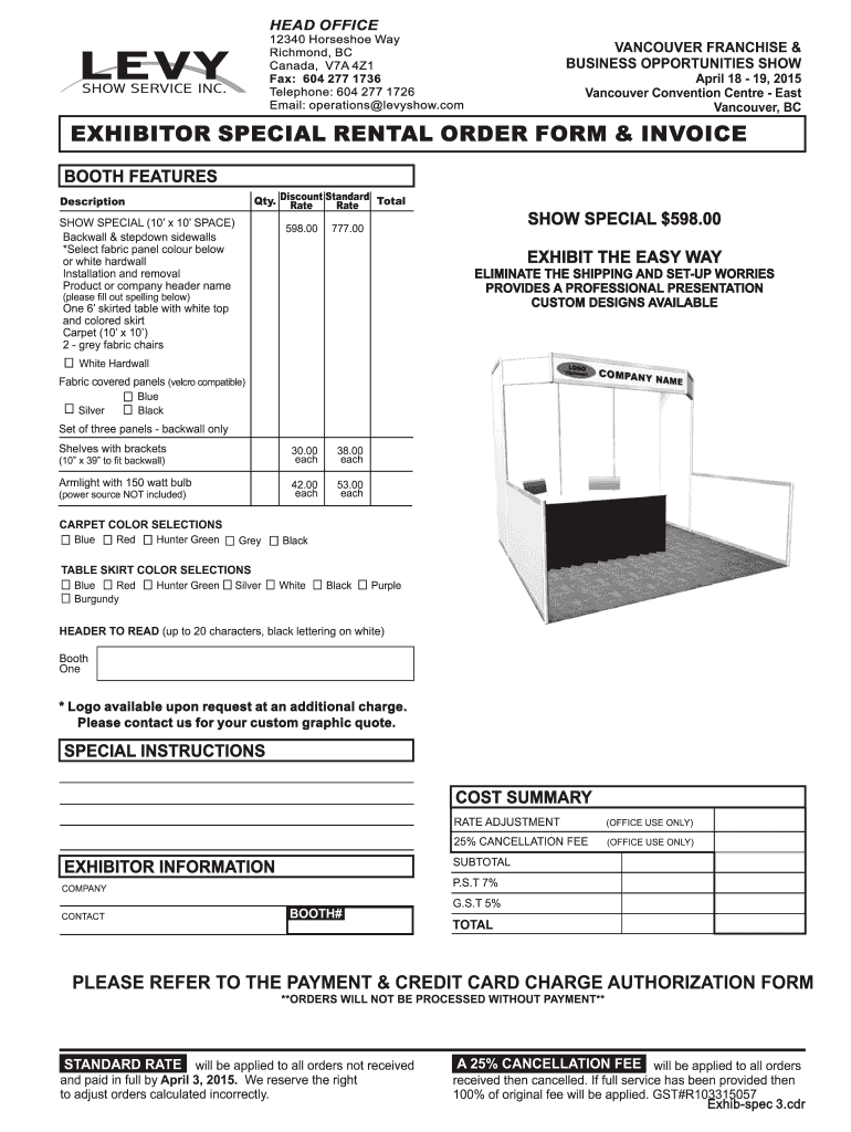 Fillable Online EXHIBITOR SPECIAL RENTAL ORDER FORM INVOICE Fax Email ...