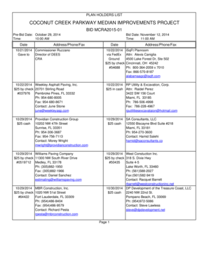 Fillable Online PLAN HOLDERS LIST FORM 6-25-2013 xls Fax Email Print ...