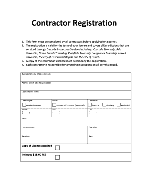 Fillable Online Contractor Registration - cascadetwpcom Fax Email Print ...