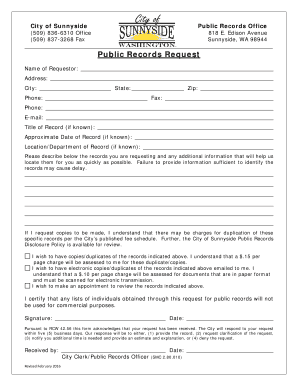 Fillable Online Public Records Request - sunnyside-wagov Fax Email ...