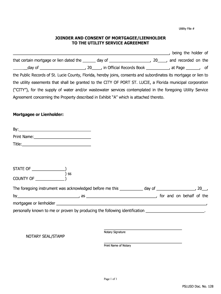Fillable Online UTILITY SERVICE AGREEMENT - City Departments Fax Email ...