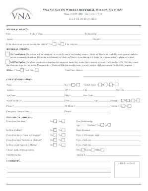 Fillable Online vnatexas VNA MEALS ON WHEELS REFERRAL SCREENING FORM ...
