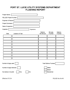 Fillable Online PORT ST LUCIE UTILITY SYSTEMS DEPARTMENT FLUSHING ...