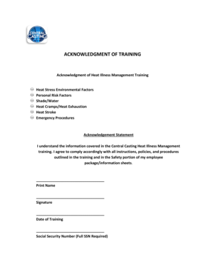Fillable Online ACKNOWLEDGMENT OF HEAT STRESS TRAININGdocx Fax Email ...
