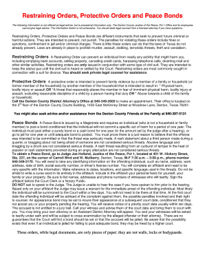 Fillable Online Restraining Orders, Protective Orders and Peace Bonds ...
