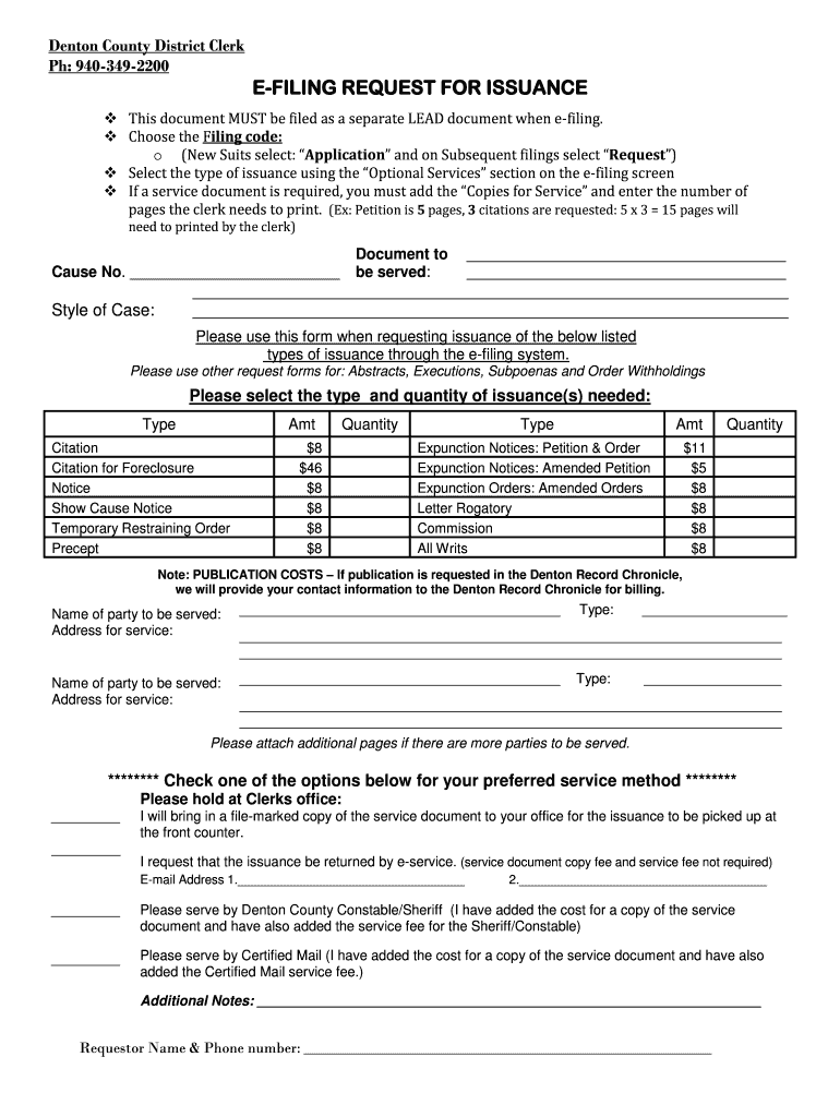 Fillable Online EFiling Request for Issuance of Processess eFiling Request for Issuance of ...