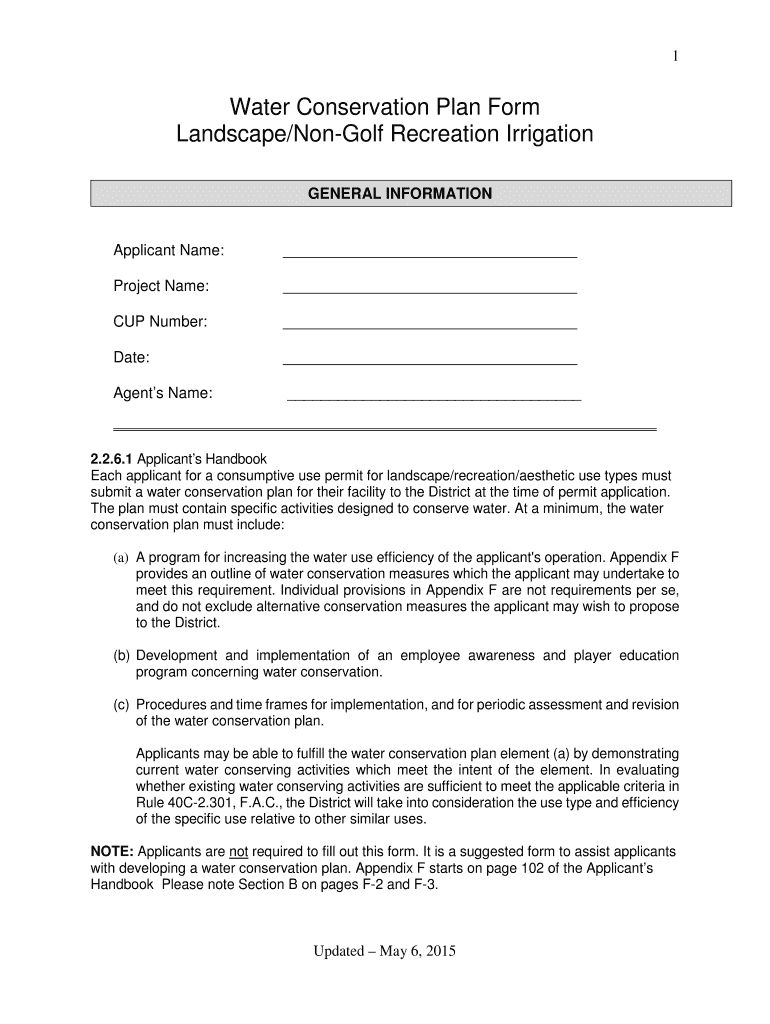 Fillable Online Water conservation plan form - landscapenon-golf Fax ...