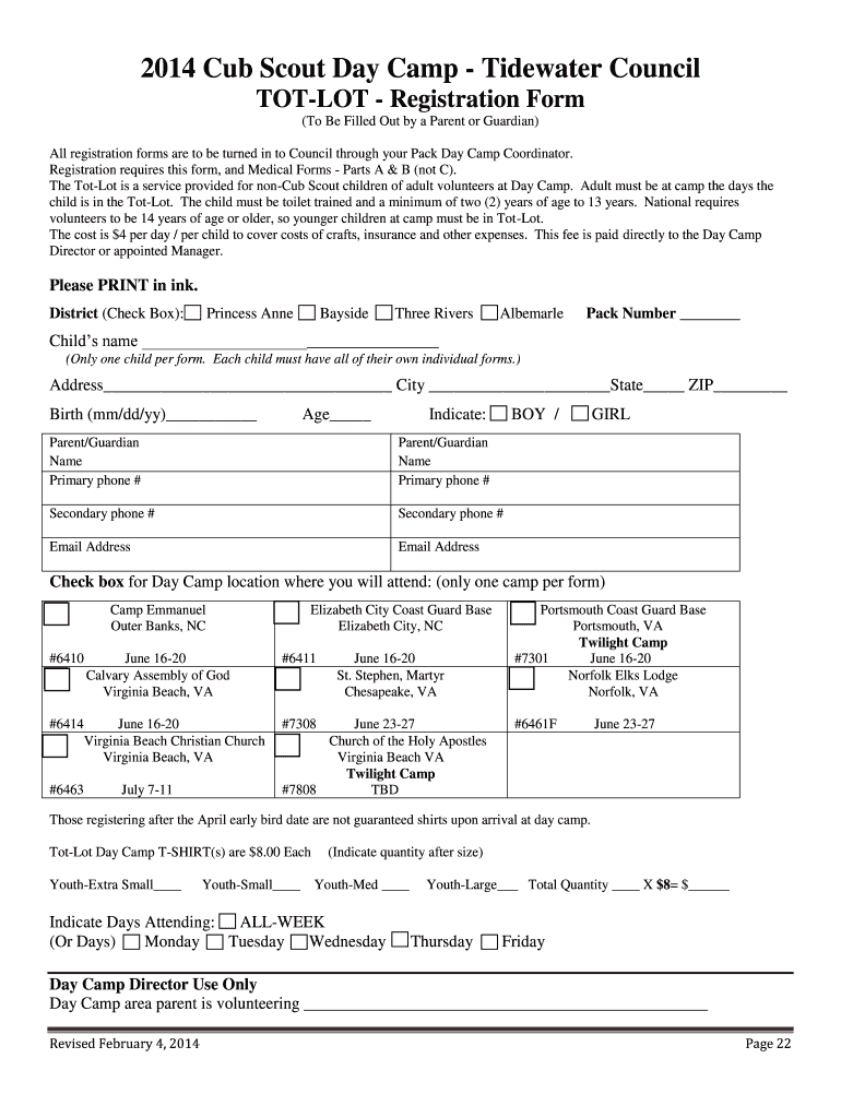 Fillable Online TOTLOT Registration Form Fax Email Print - pdfFiller