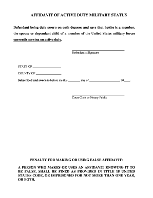 Fillable Online AFFIDAVIT OF ACTIVE DUTY MILITARY STATUS Fax Email ...