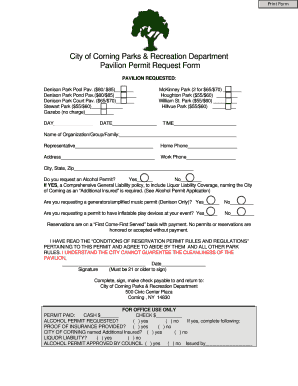 Fillable Online Pavilion Permit Request Form - cityofcorningcom Fax ...