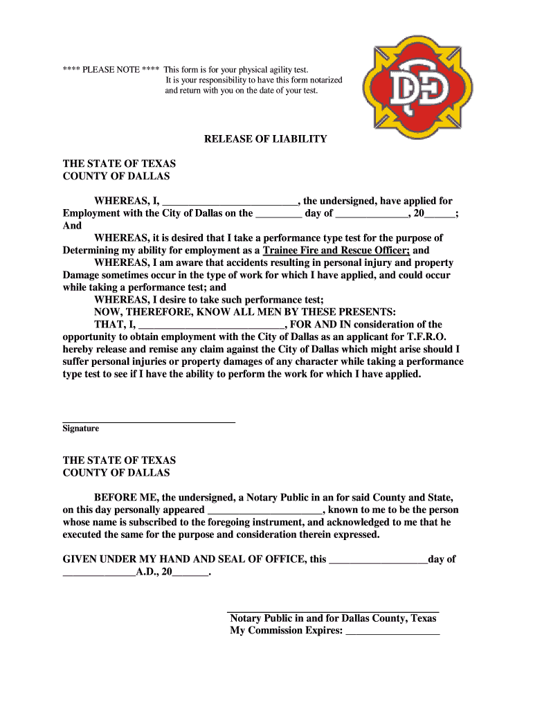 Fillable Online PLEASE NOTE This form is for your physical agility test ...