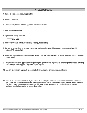 Fillable Online ci blaine wa Act SEPA Environmental Total Fees ...