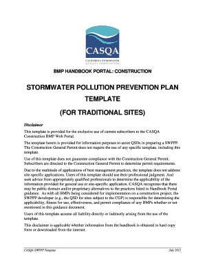 Fillable Online STORMWATER POLLUTION PREVENTION PLAN TEMPLATE FOR Fax ...
