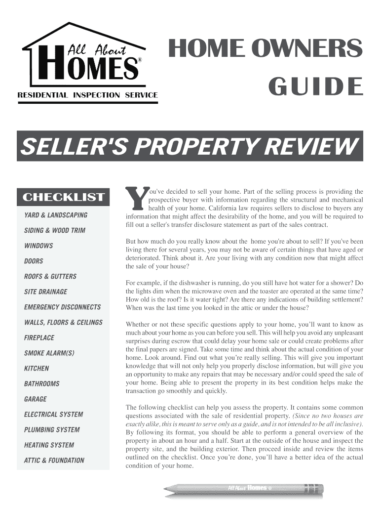 Fillable Online Sellers Property Review Home Inspection Checklist Fax ...