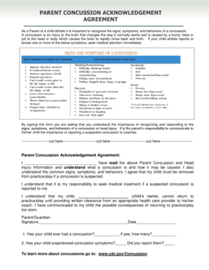 Fillable Online PARENT CONCUSSION ACKNOWLEDGEMENT AGREEMENT - Lancaster ...