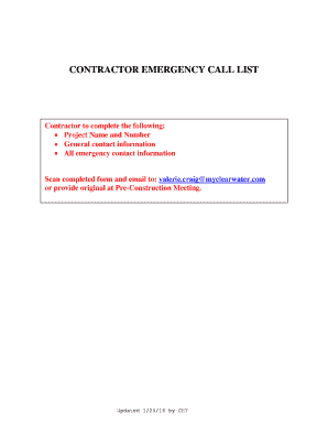 Fillable Online CONTRACTOR EMERGENCY CALL LIST - clearwater-flcom Fax ...