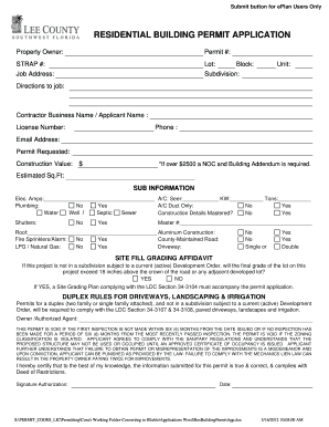 Fillable Online RESIDENTIAL BUILDING PERMIT APPLICATION - LeeGov Fax ...
