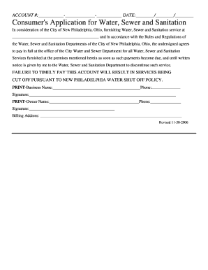 Fillable Online Water Sewer Application - New Philadelphia Ohio Fax Email Print - pdfFiller
