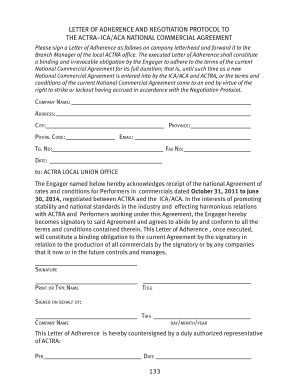 Fillable Online LETTER OF ADHERENCE AND NEGOTIATION PROTOCOL TO THE ...