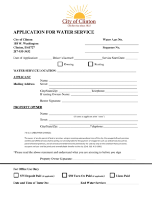 Fillable Online APPLICATION FOR WATER SERVICE - Clinton Illinois Fax ...
