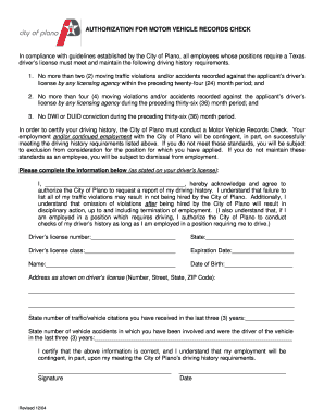 Fillable Online pdf plano AUTHORIZATION FOR MOTOR VEHICLE RECORDS CHECK ...
