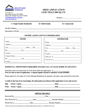Fillable Online SHED APPLICATION LESS THAN 200 SQ FT Fax Email Print ...