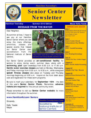 Fillable Online Hamilton Townships Senior Center Newsletter Fax Email ...
