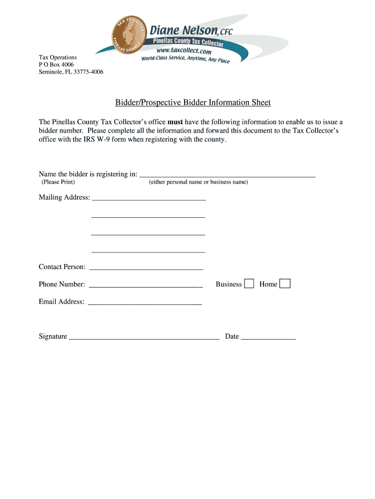 Fillable Online BidderProspective Bidder Information Sheet - Tax ...