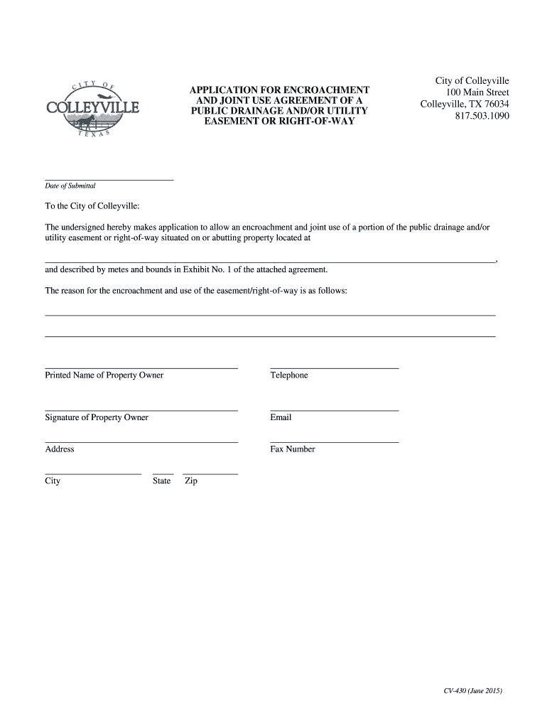 Fillable Online INSTRUCTIONS FOR COMPLETING AN City of Colleyville Fax ...