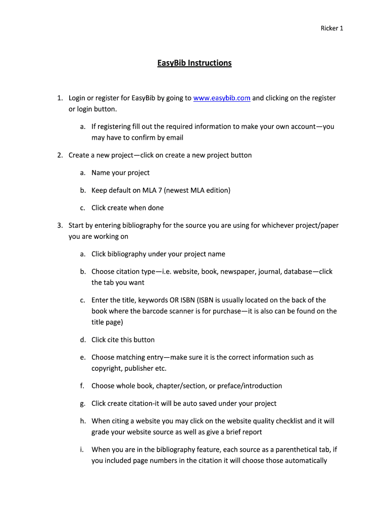 Fillable Online EasyBib Instructions Fax Email Print - pdfFiller