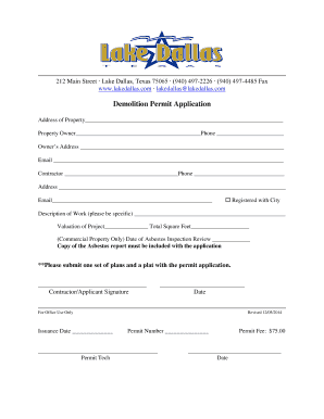 Fillable Online Demolition Permit Application - Lake Dallas Texas Fax ...