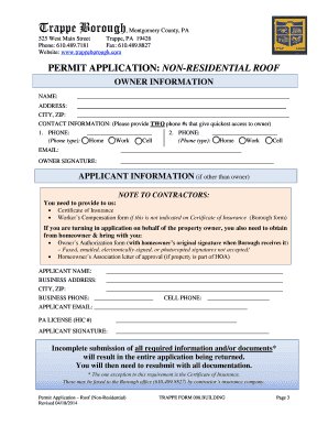 Fillable Online Application for NON-RESIDENTIAL ROOF PERMIT - Trappe ...