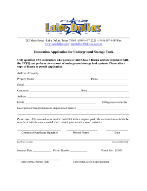 Fillable Online Excavation Application for Underground Storage Tank Fax ...