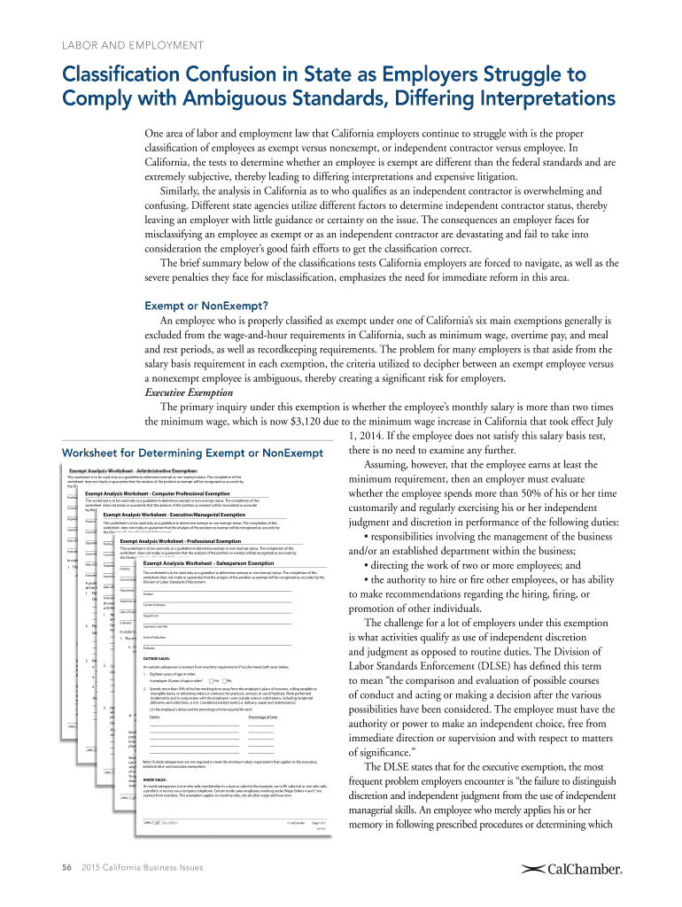 Fillable Online LABOR AND EMPLOYMENT Classification Confusion in State ...