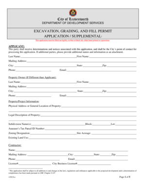 Fillable Online EXCAVATION GRADING AND FILL PERMIT APPLICATION Fax ...