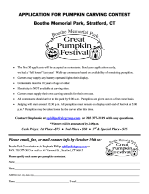 Fillable Online Pumpkin Carving Application - Stratford Connecticut Fax ...
